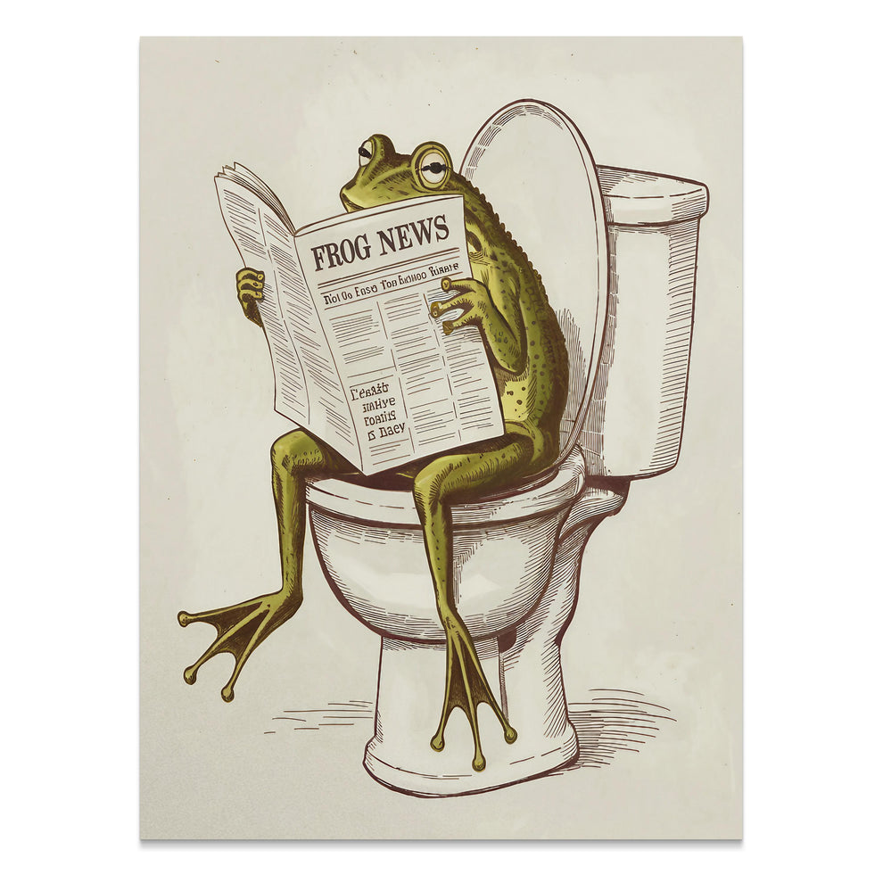 Frog Reading Newspaper While Sitting on Toilet Posters Premium Quality ...